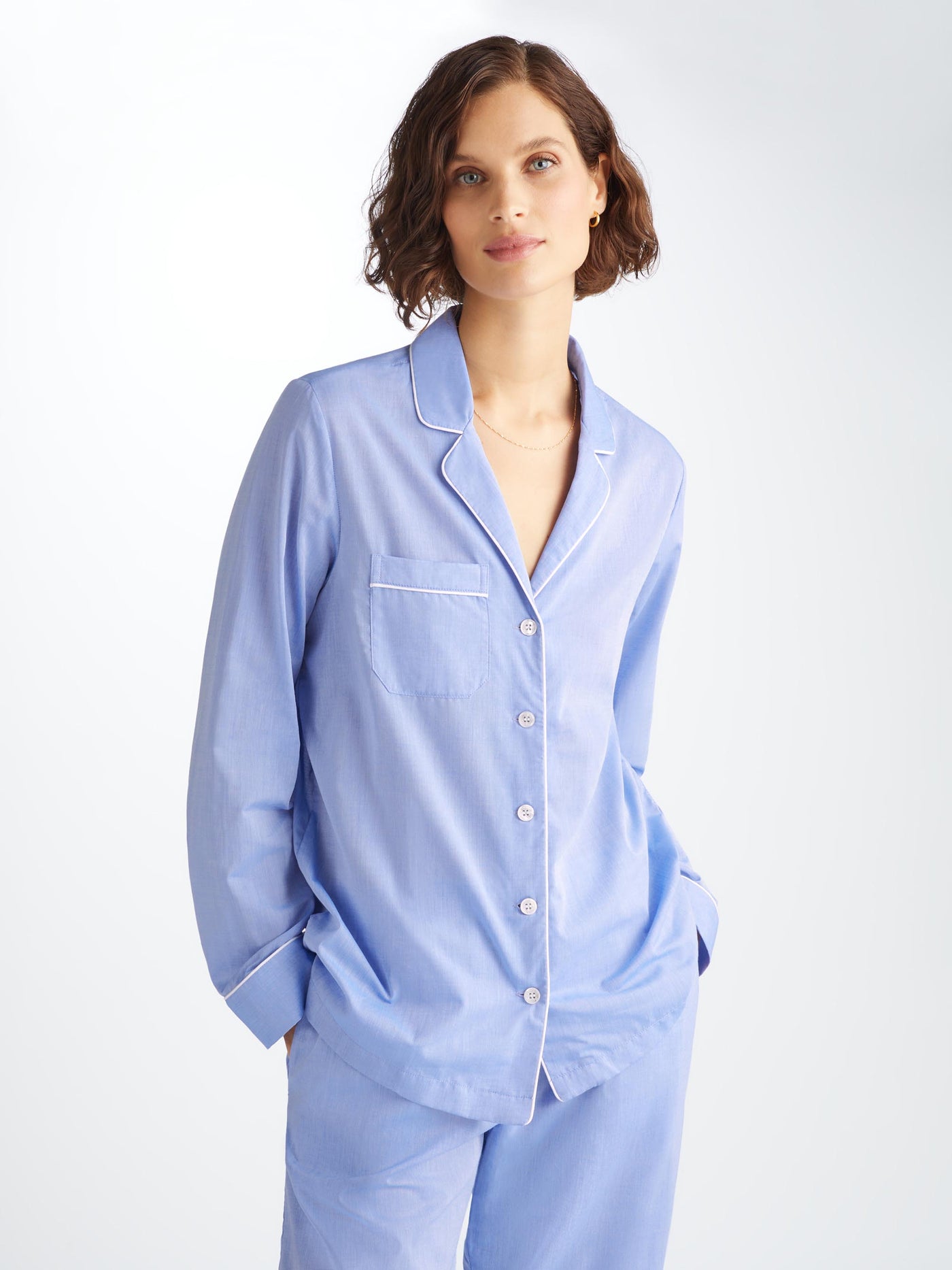 Amalfi Cotton Batiste Blue Women's Pyjamas | Derek Rose