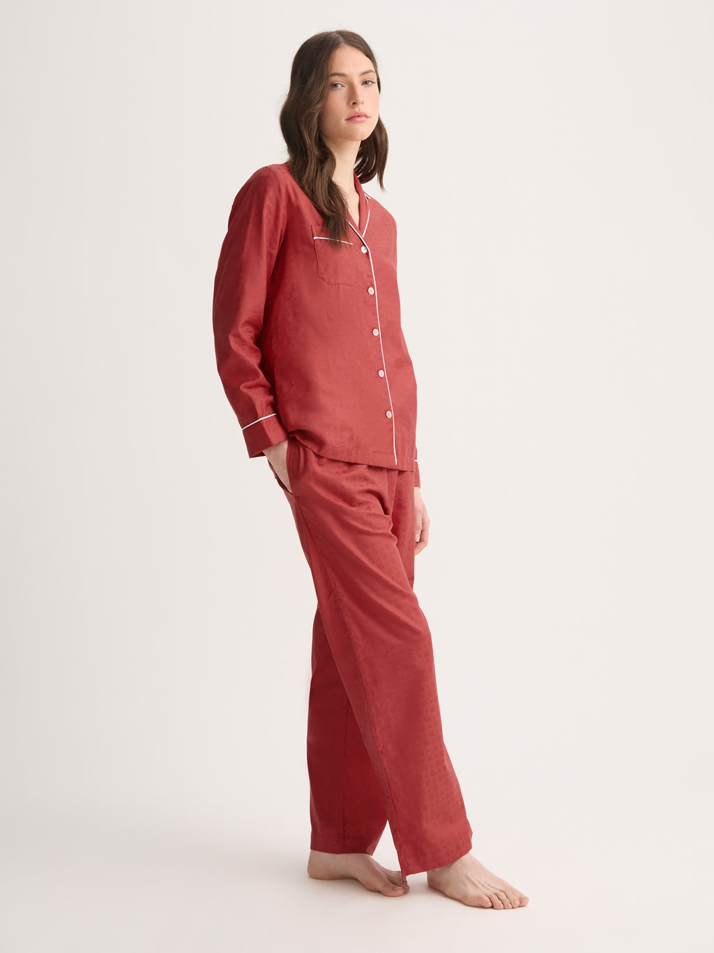 Women's Pajamas Cotton Jacquard Red Rose Motif