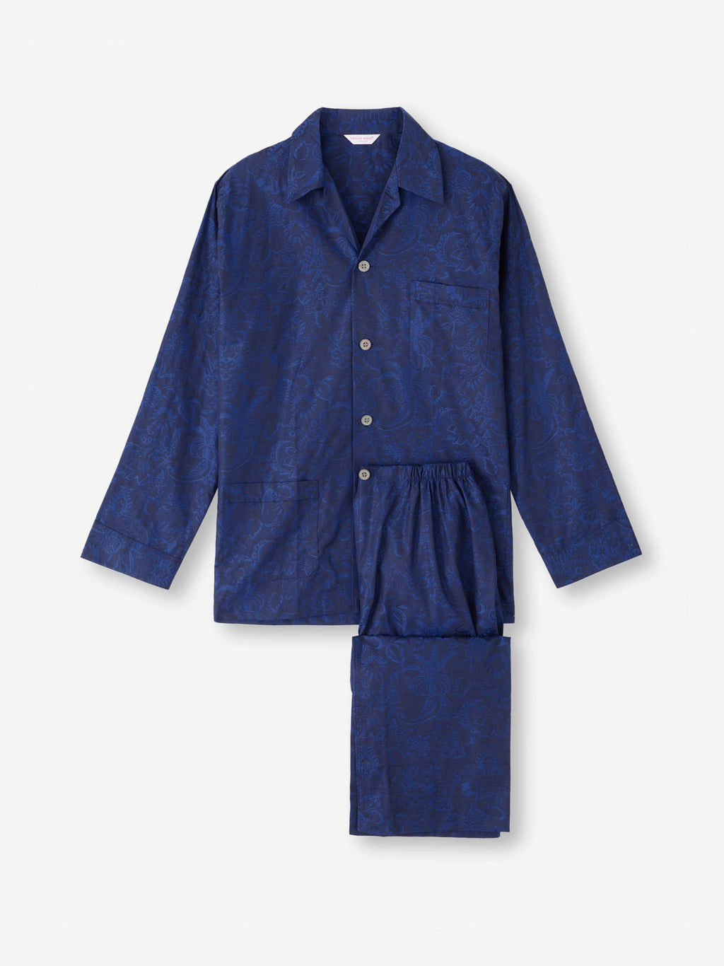 Men's Classic Fit Pyjamas Cotton Jacquard Navy Jungle Paisley Pattern