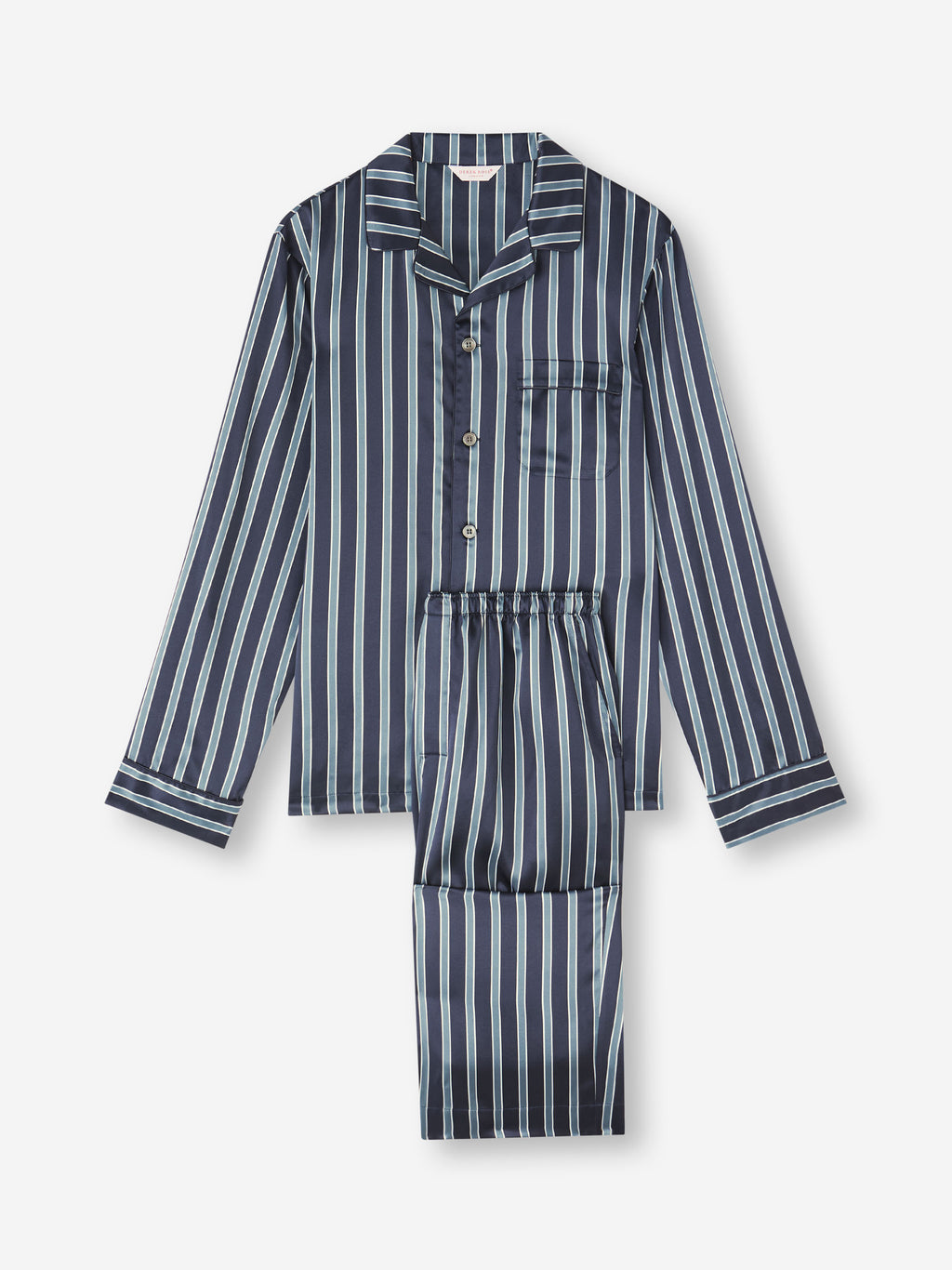 Men's Silk Pyjamas Navy Blue & Blue Stripe