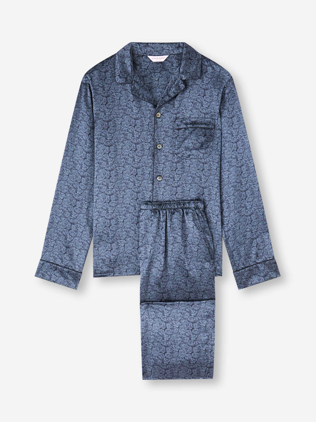 Men’s Silk Pyjamas Navy Blue Rose | Derek Rose