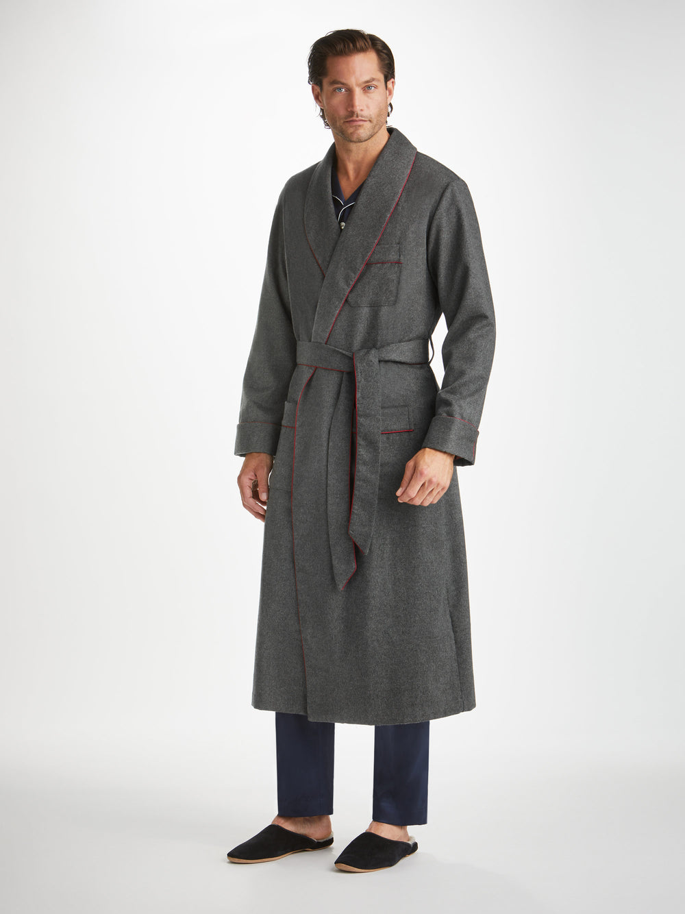 Men's Charcoal Pure Cashmere Dressing Gown | Derek Rose