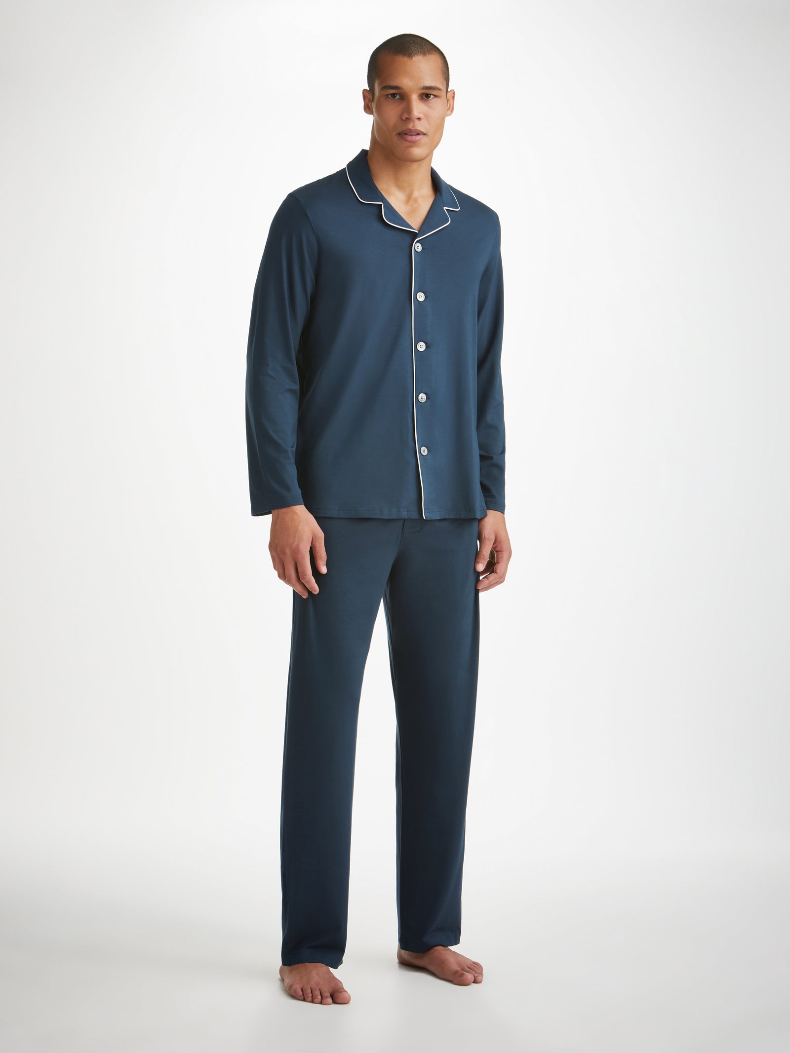 Men's Navy Jersey Micro Modal Slim Fit Pyjamas | Derek Rose