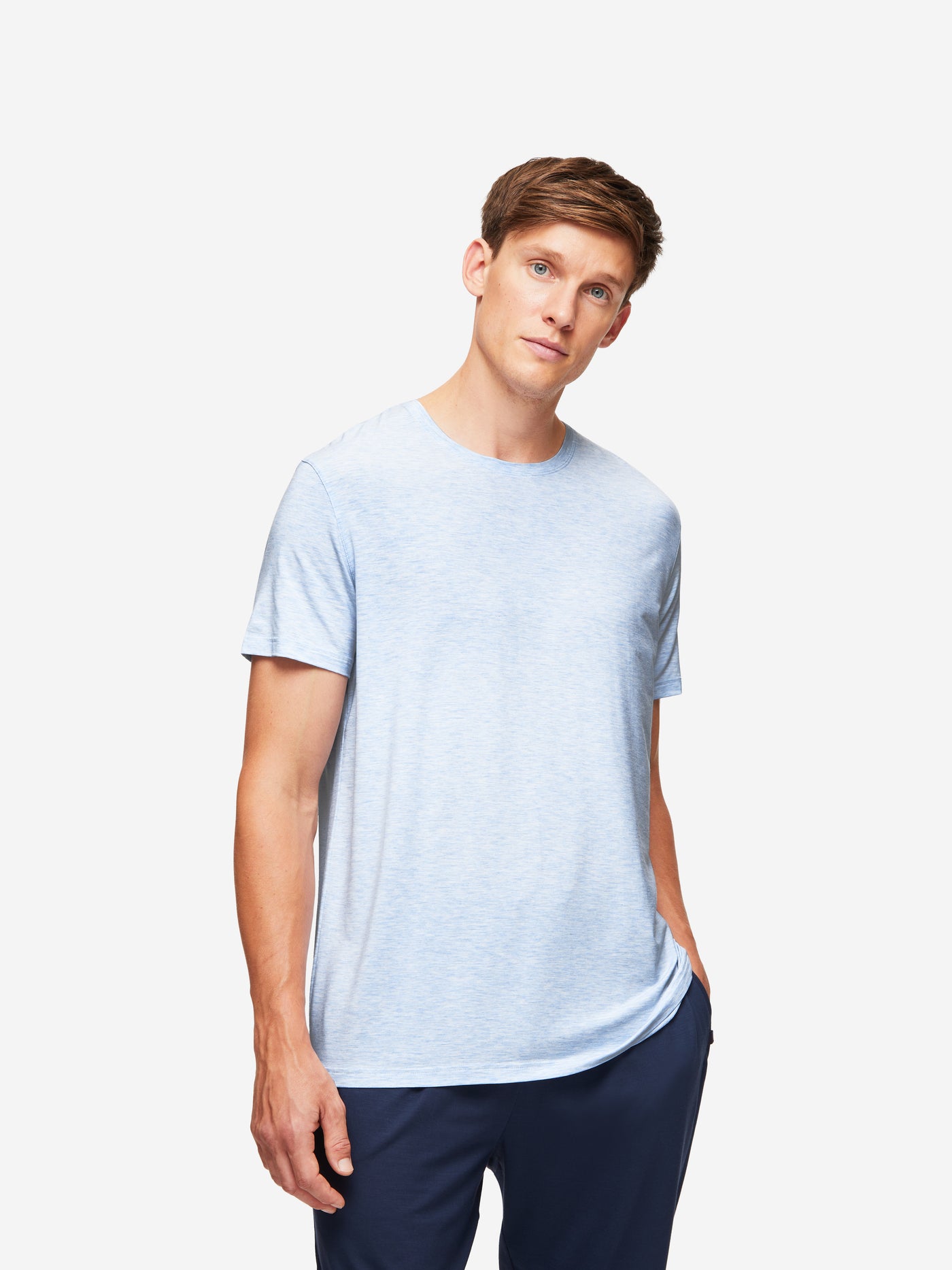 Men's T-Shirt Ethan Micro Modal Stretch Light Blue Marl | Derek Rose
