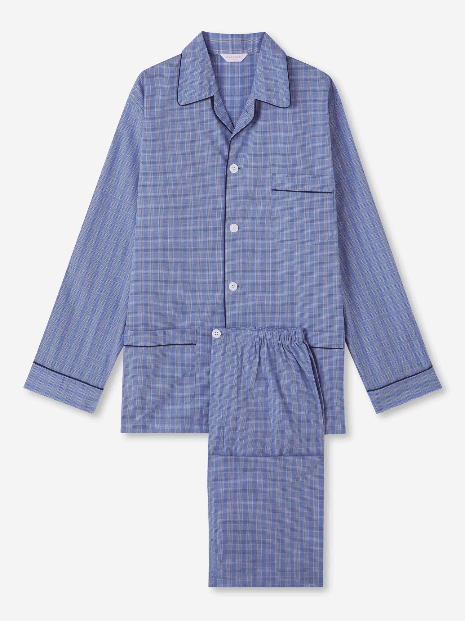 Mens Pyjamas Pure Cotton Check Blue | Derek Rose | Derek Rose