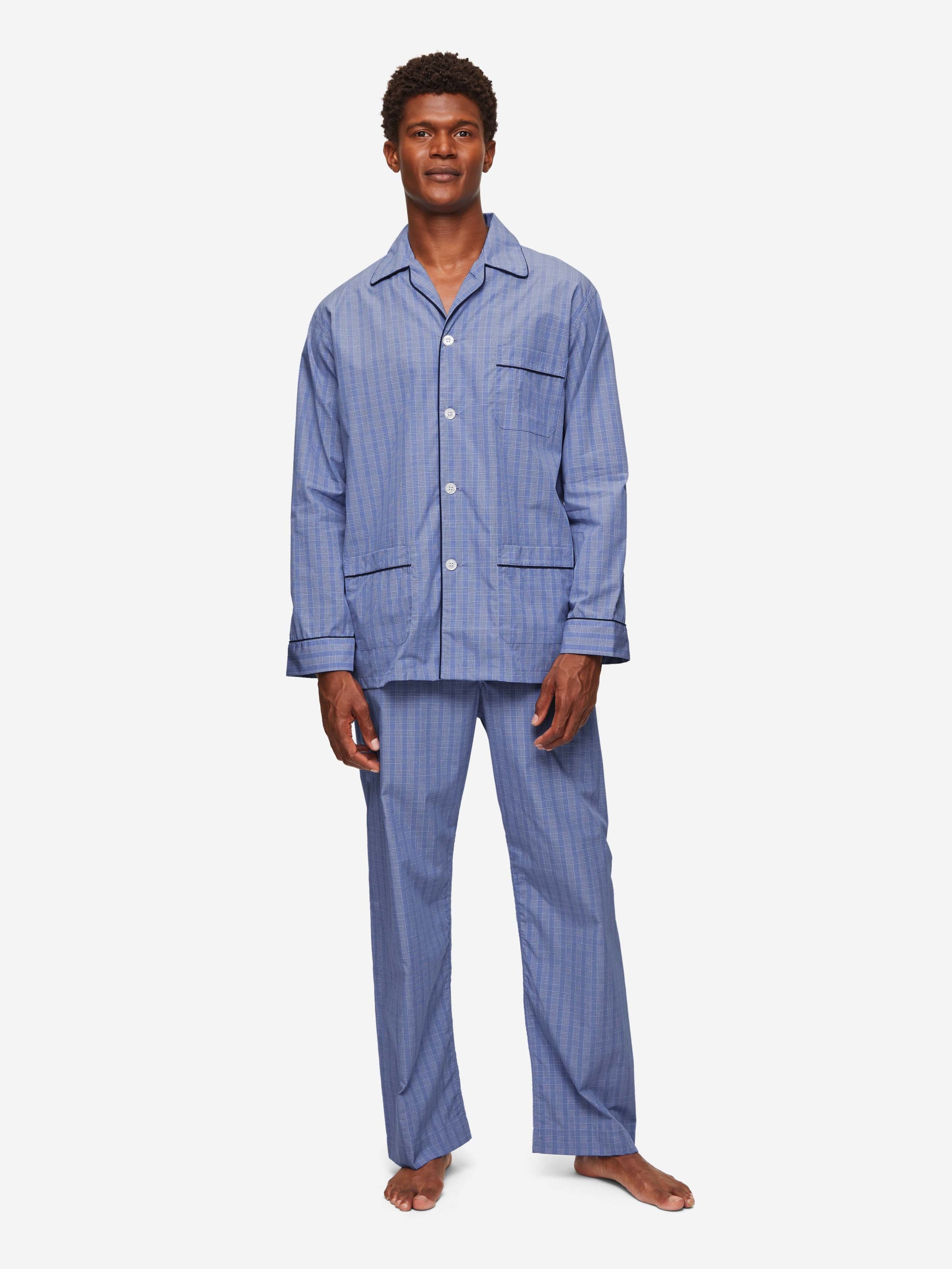 Mens Pyjamas Pure Cotton Check Blue | Derek Rose | Derek Rose