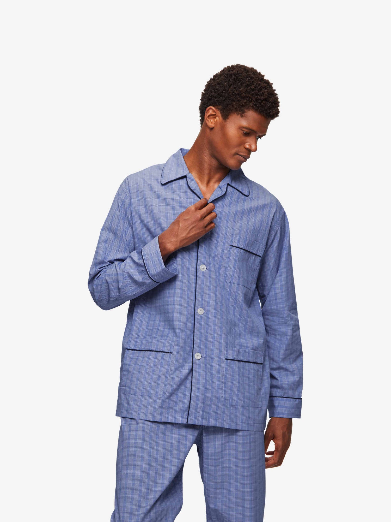 Mens Pyjamas Pure Cotton Check Blue | Derek Rose | Derek Rose