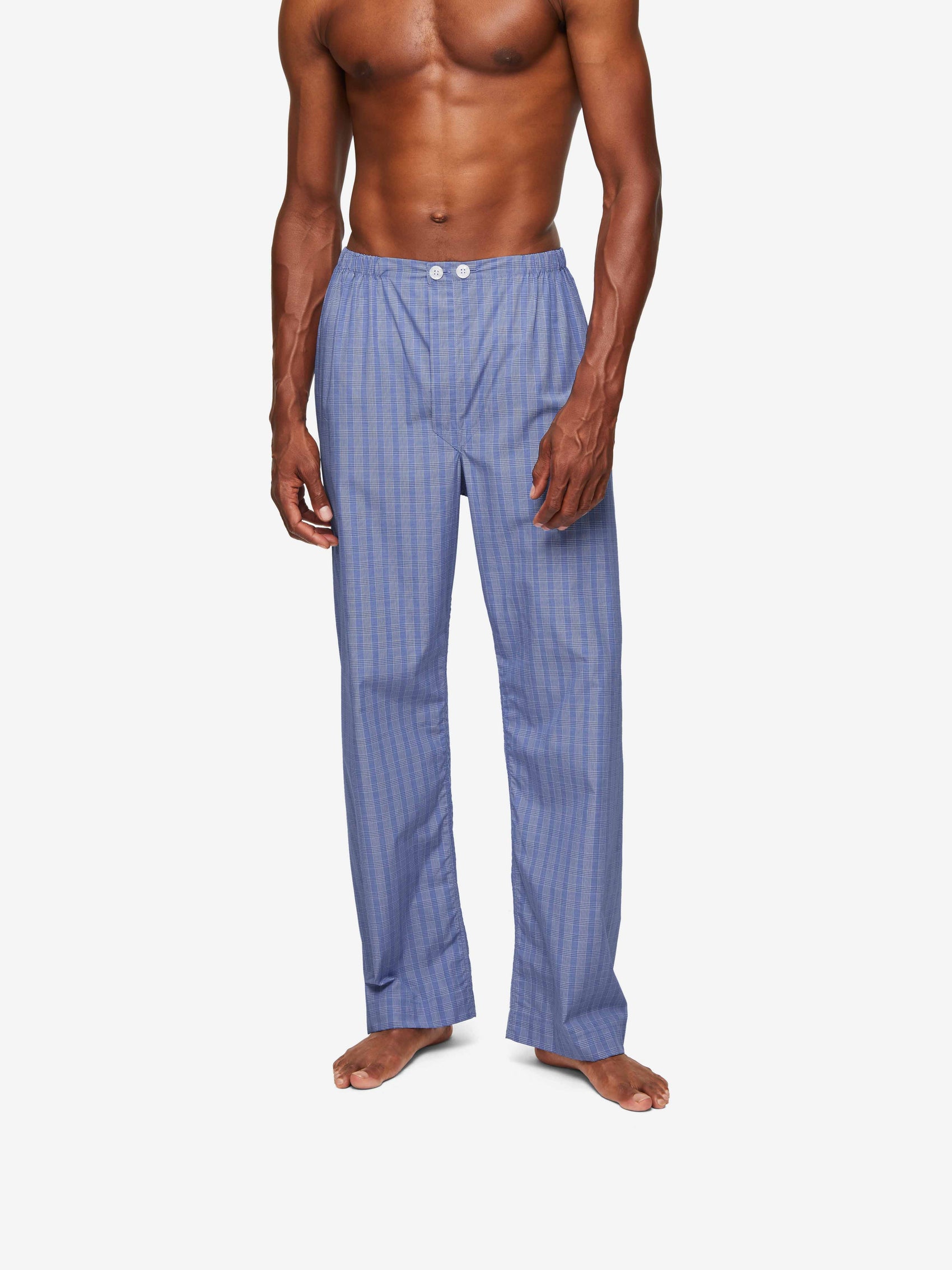 Mens Pyjamas Pure Cotton Check Blue | Derek Rose | Derek Rose