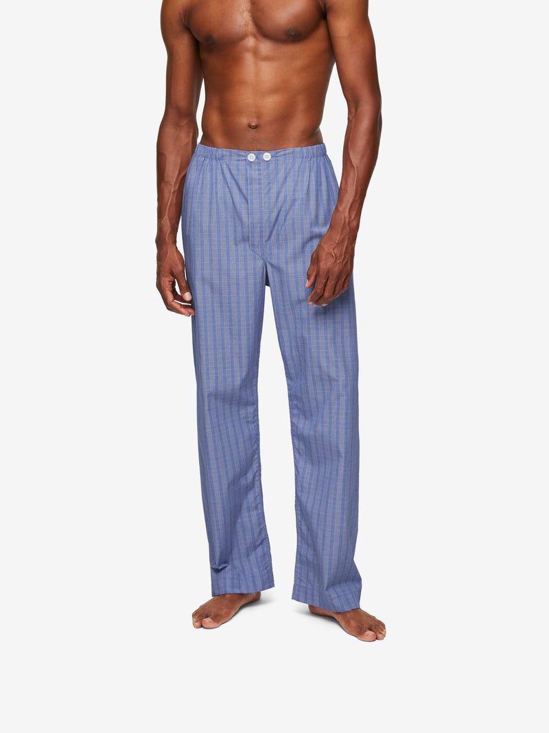 Mens Pyjamas Pure Cotton Check Blue | Derek Rose | Derek Rose