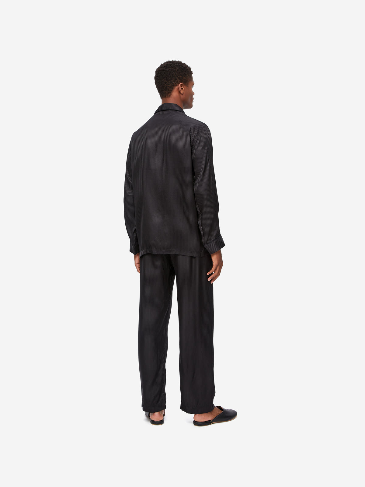 Mens Woburn Pyjamas Silk Stripe Black | Derek Rose | Derek Rose