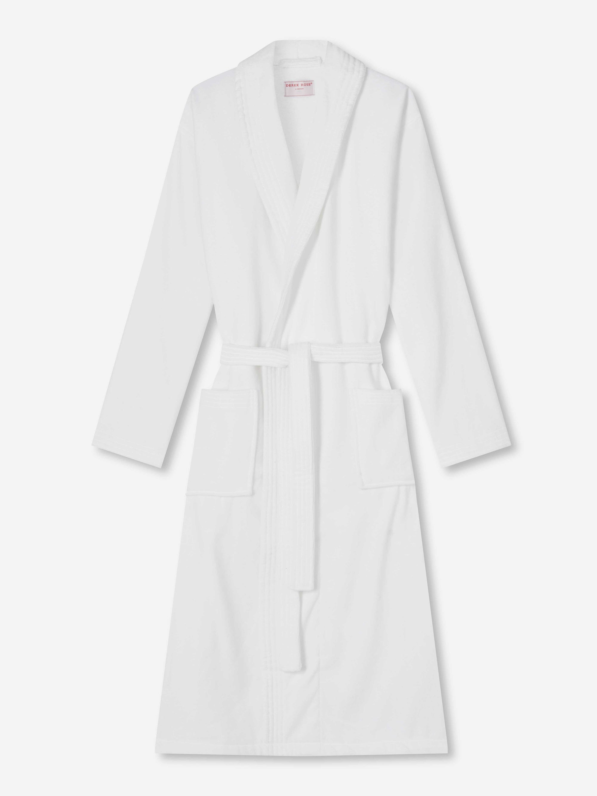 Mens Towelling Gown Cotton Velour White | Derek Rose