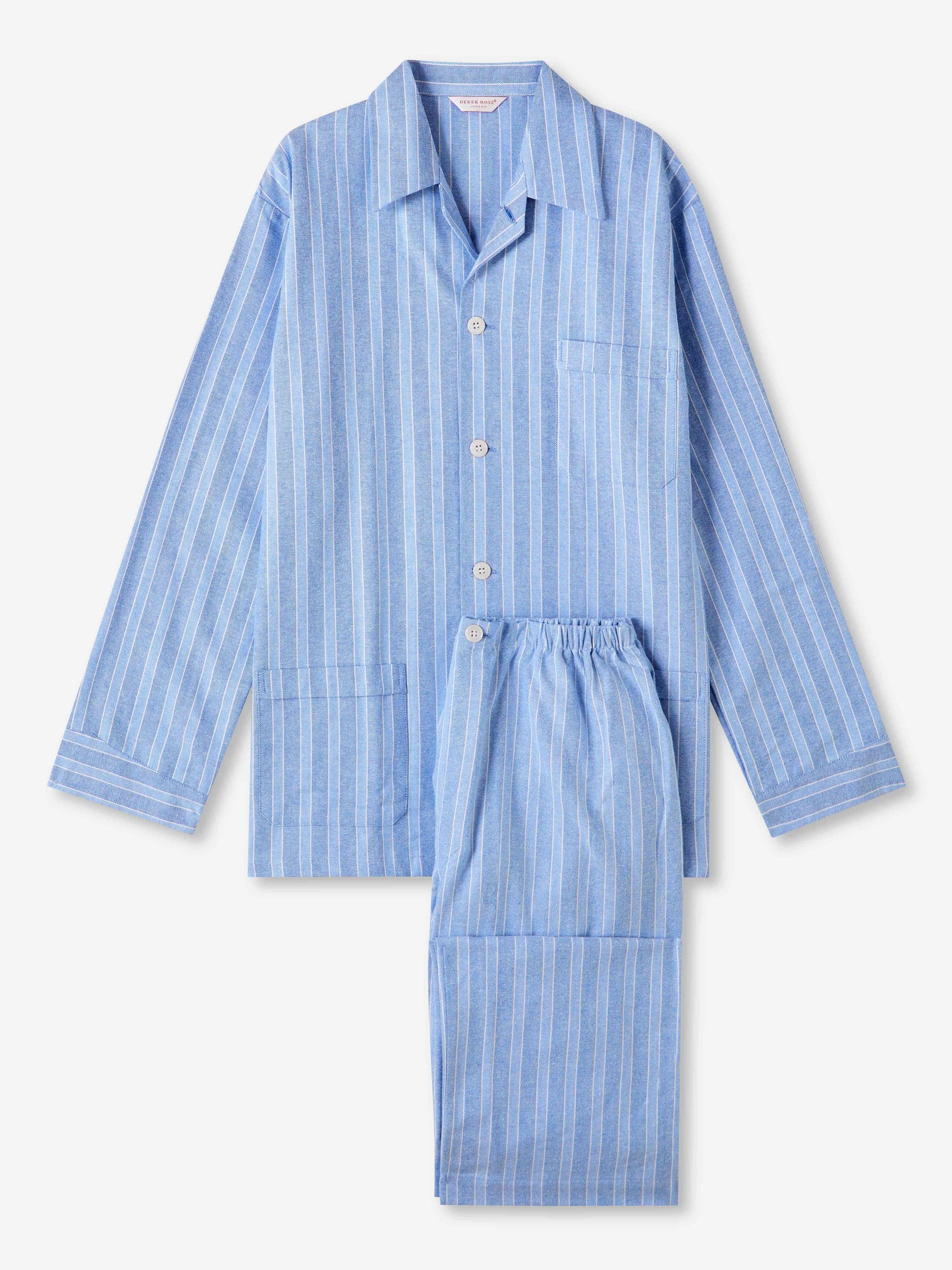 Mens Arran Pyjamas Brushed Cotton Blue | Derek Rose