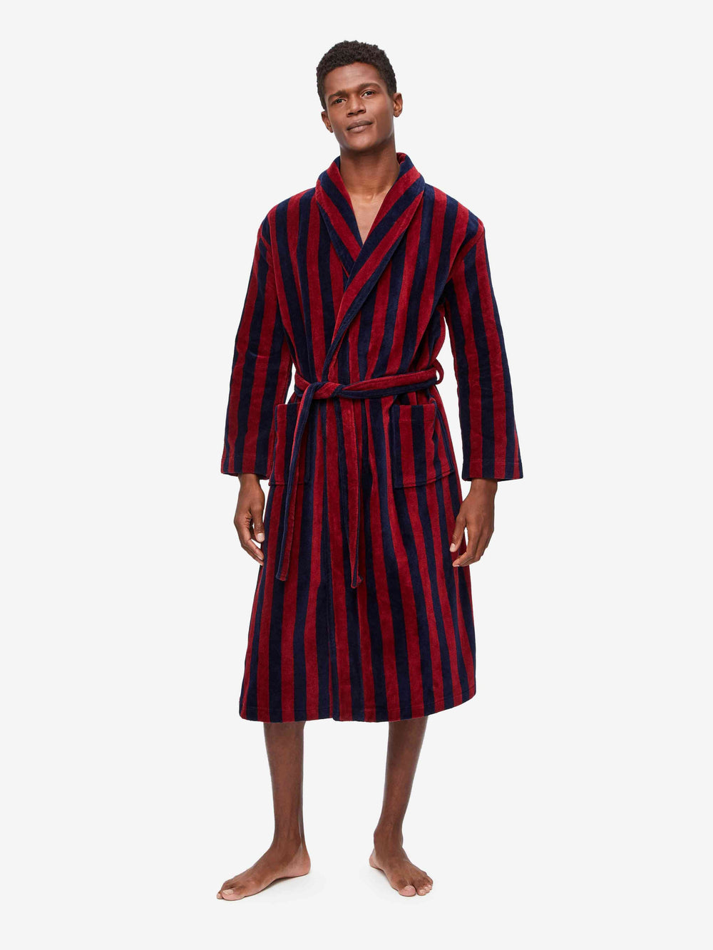 Aston 32 Cotton Rich Velour Red Men's Bathrobe. Relaxed fit.