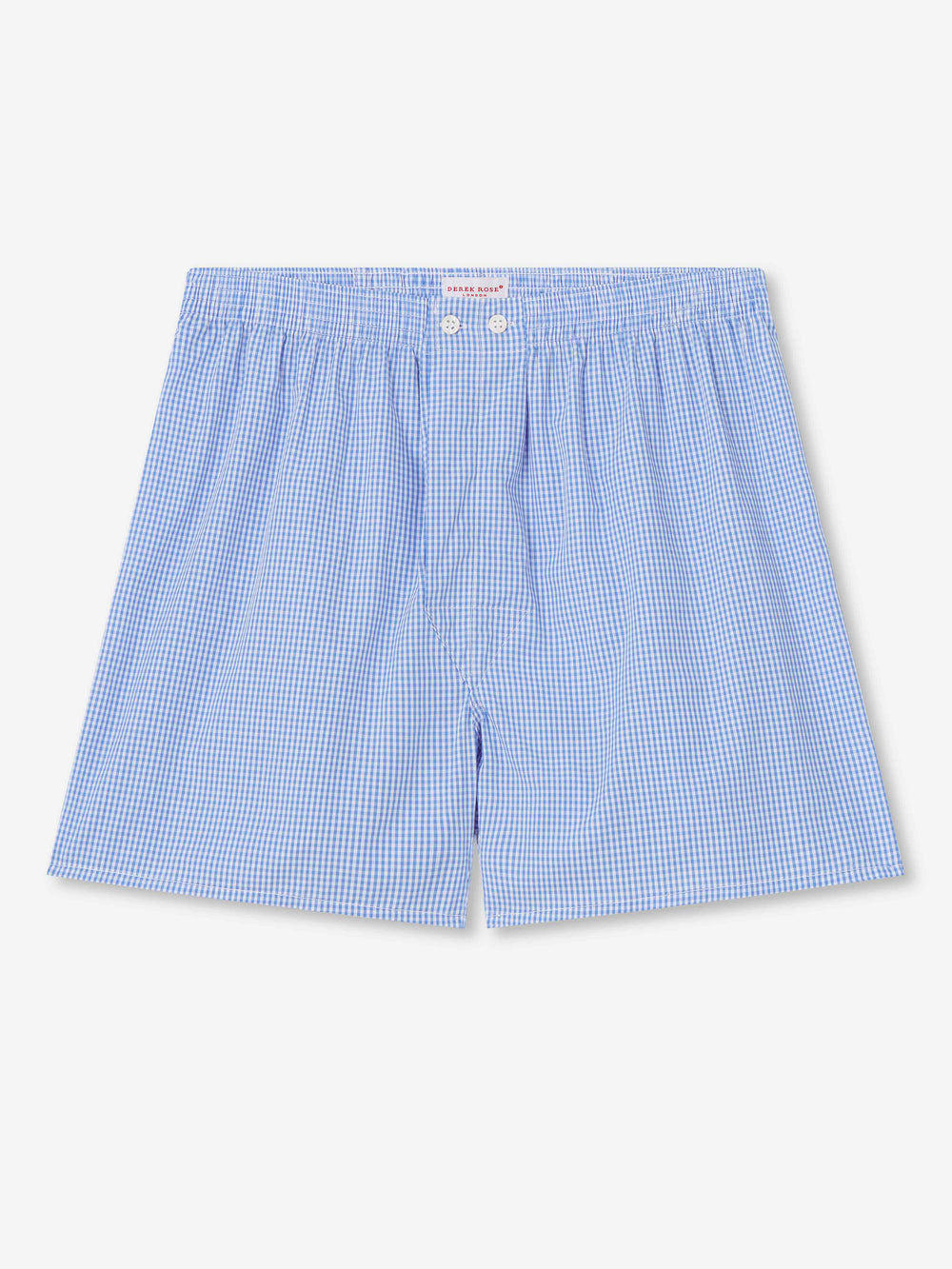 Mens Boxer Shorts Gingham Cotton Check Blue | Derek Rose