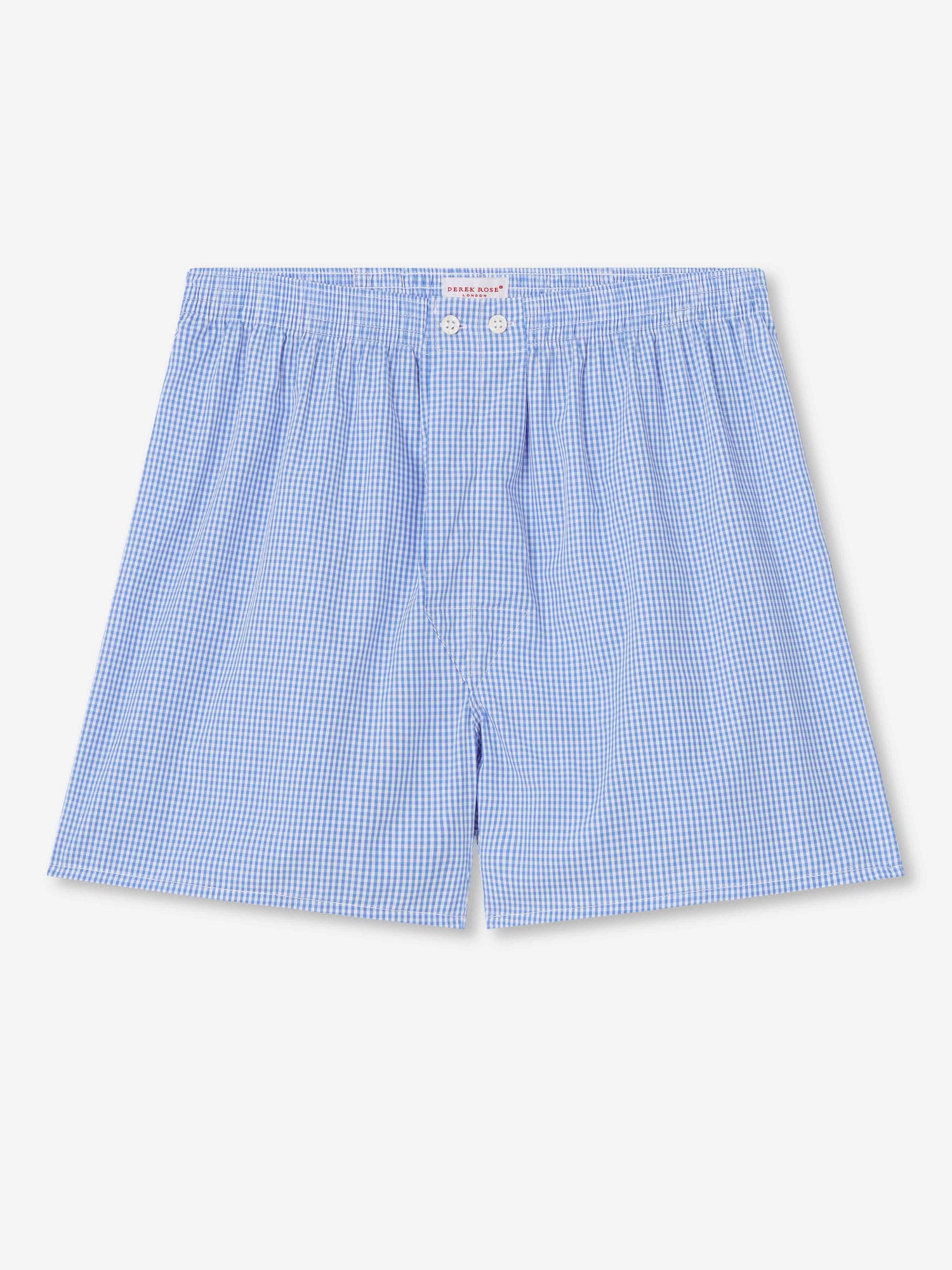 Mens Boxer Shorts Gingham Cotton Check Blue | Derek Rose